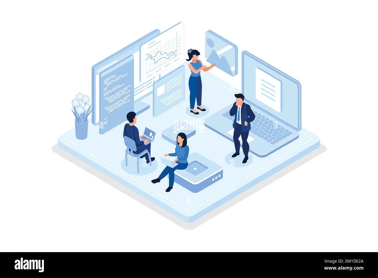 People Characters Developing New Software On Laptop Developers Team Programming And Coding