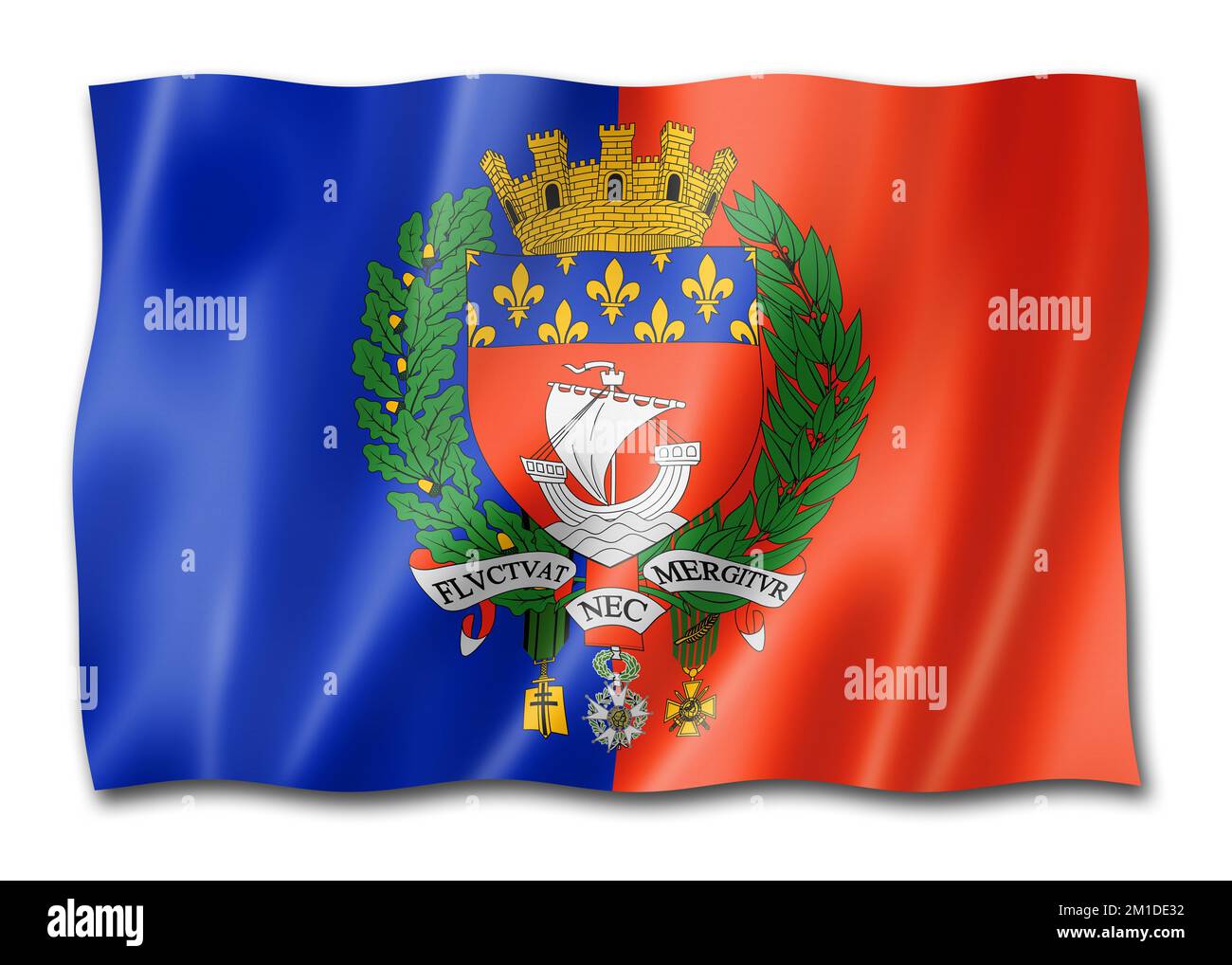 Paris City flag, France waving banner collection. 3D illustration Stock ...