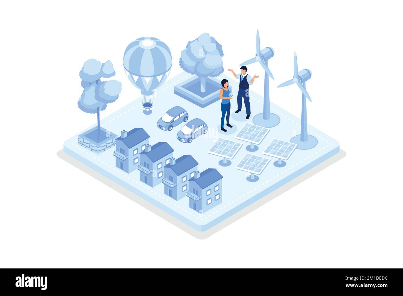 Modern Green City Center with Private Houses, Solar Energy Panels ...