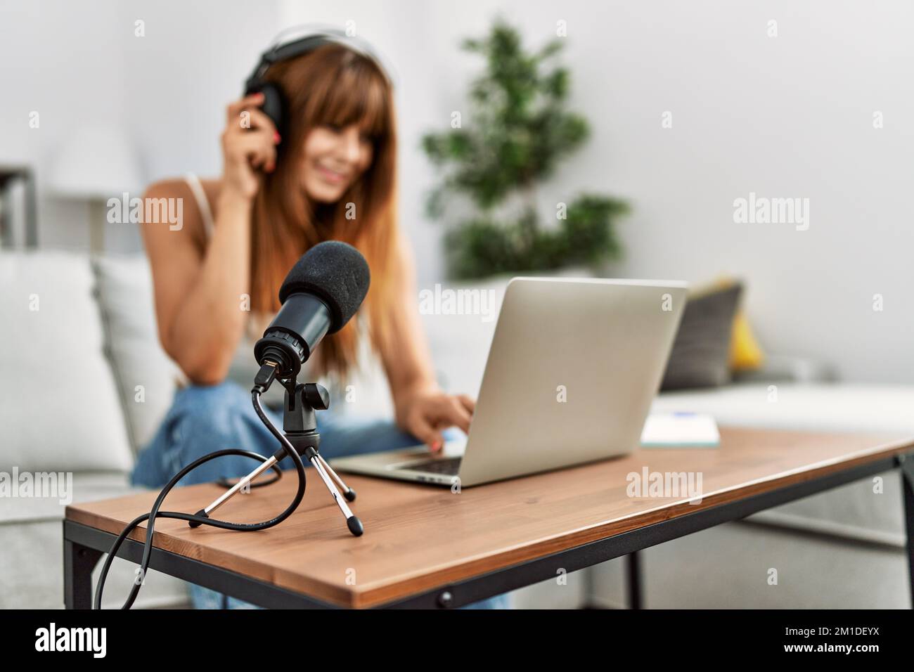 Young hispanic woman smiling confident having video call at home Stock ...