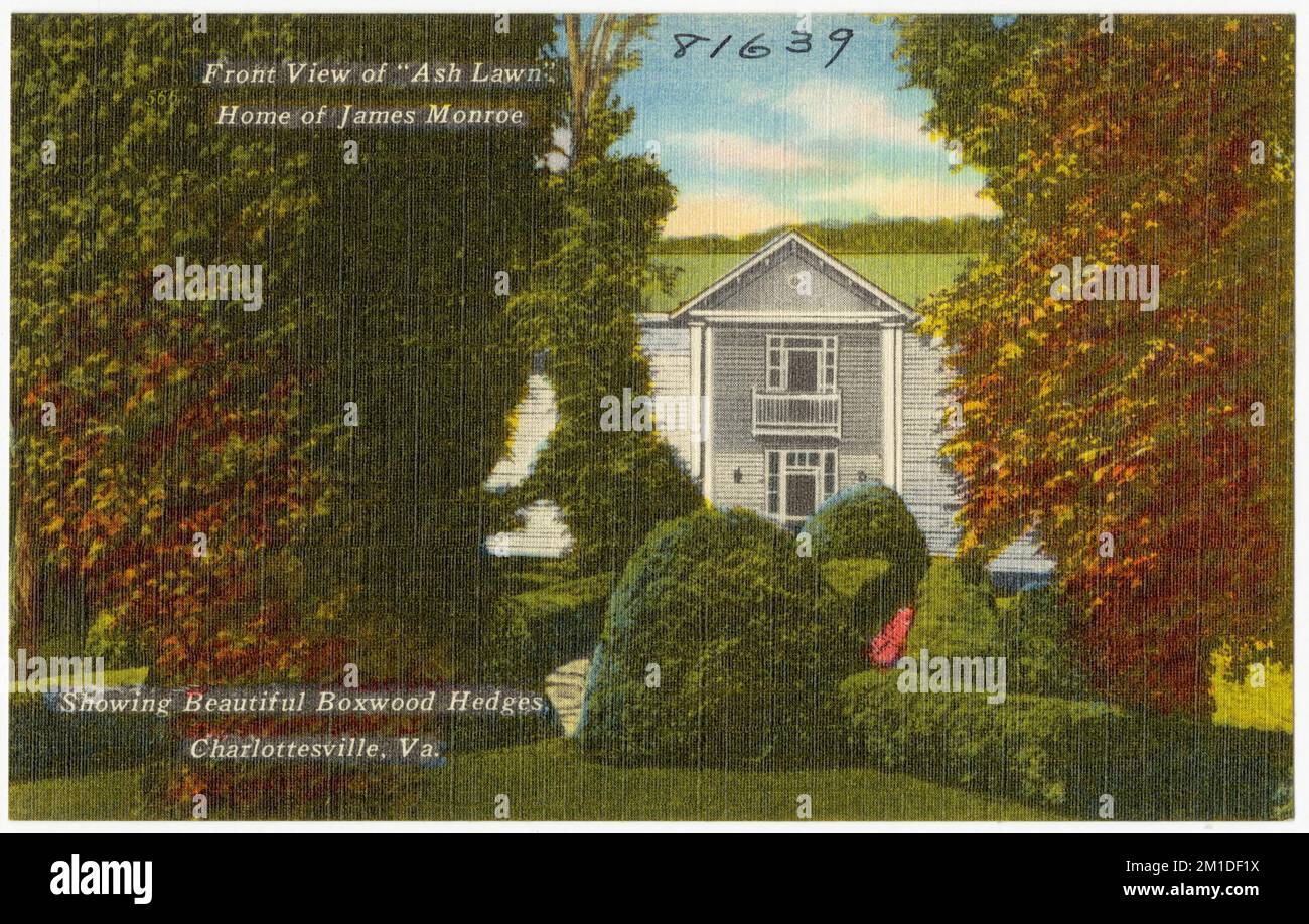Front view of 'Ash Lawn,' home of James Monroe, showing beautiful ...