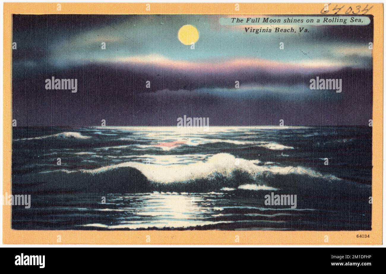The full moon shines on a rolling sea, Virginia Beach, Va. , Seas ...