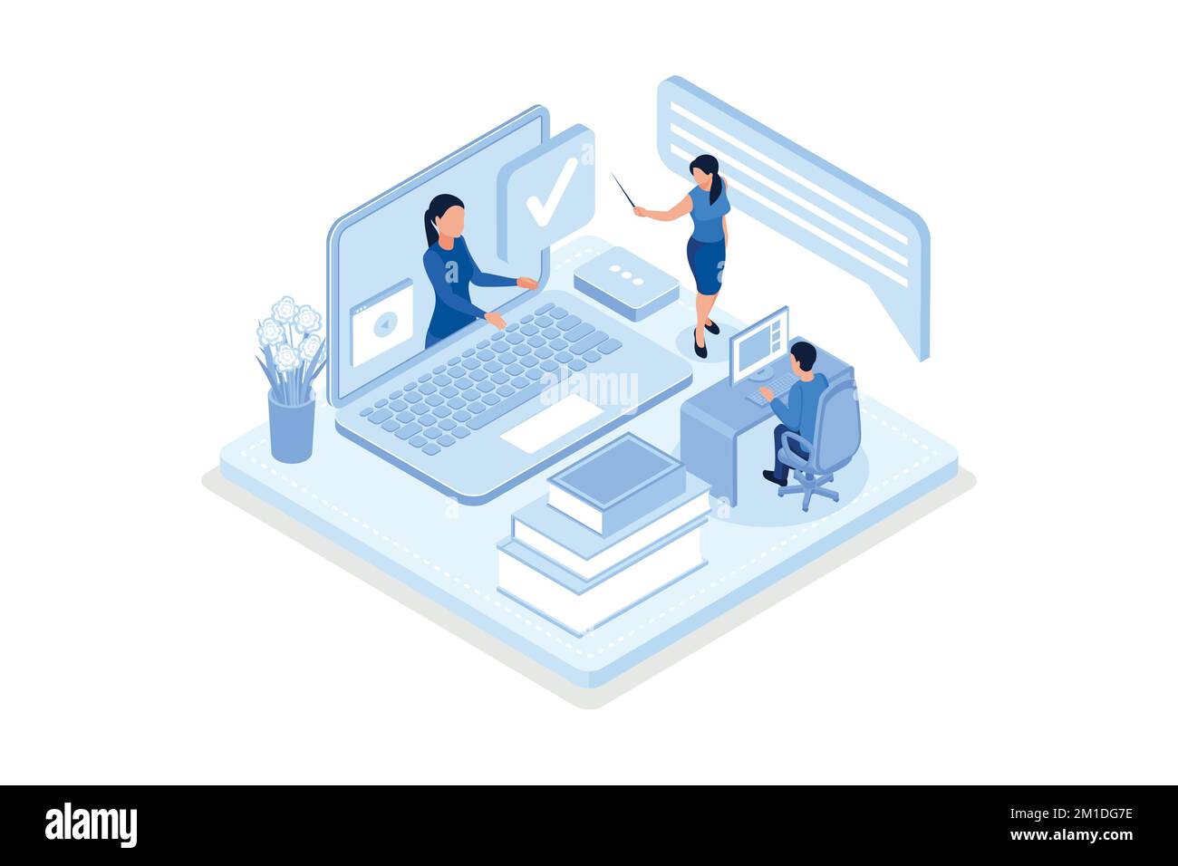 Student Learning Online at Home. Character Sitting at Desk, Looking at ...