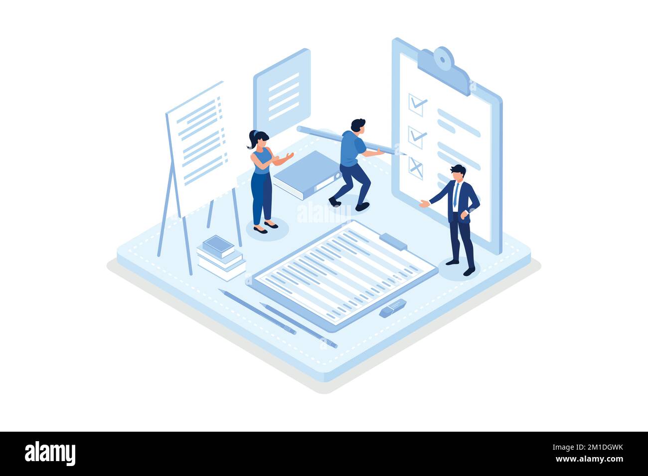 People Character Holding Pencil and Putting Check Mark on Checklist in ...