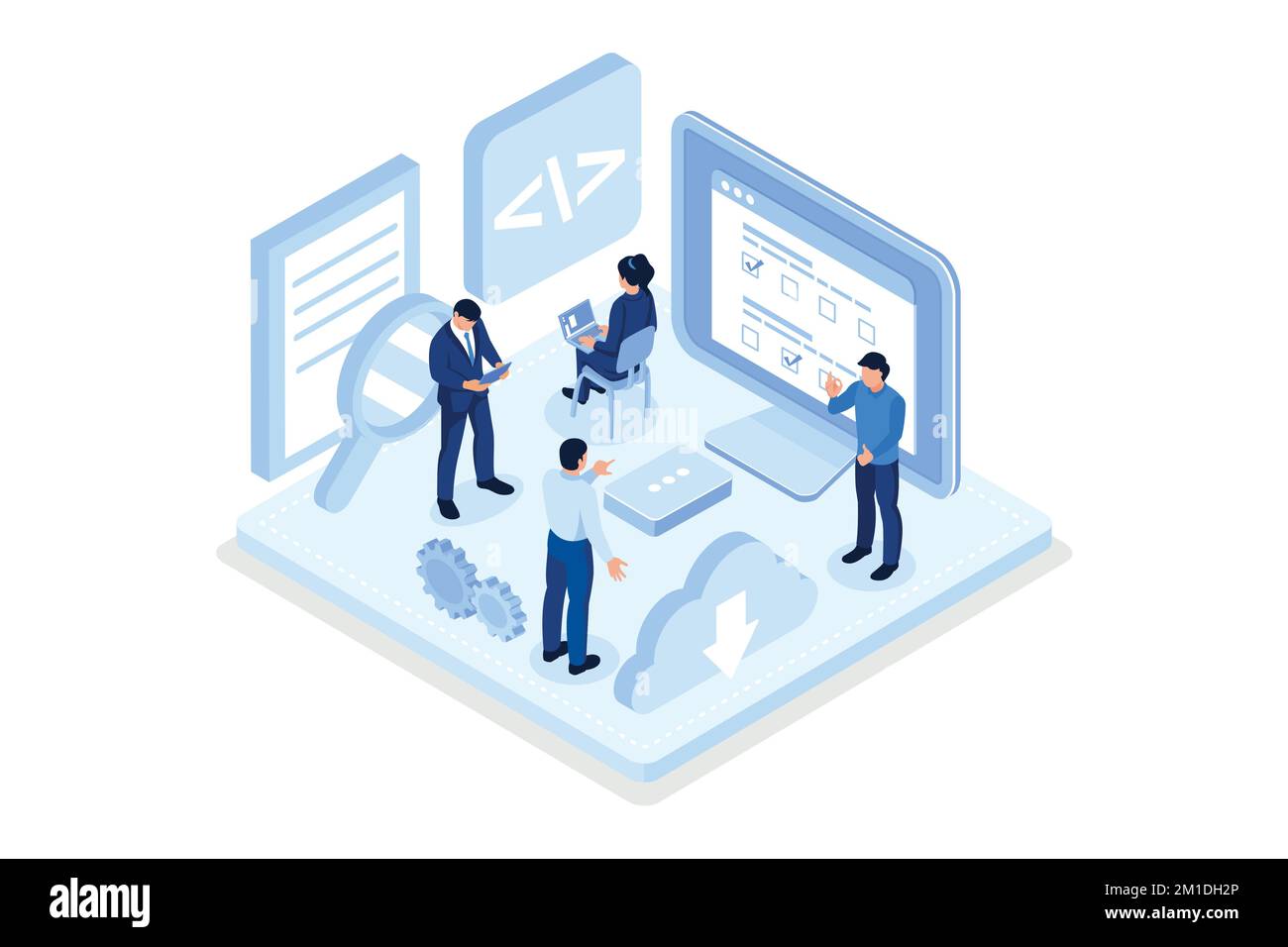 People characters developing software and sending data to cloud storage ... People characters developing software and sending data to cloud storage ...