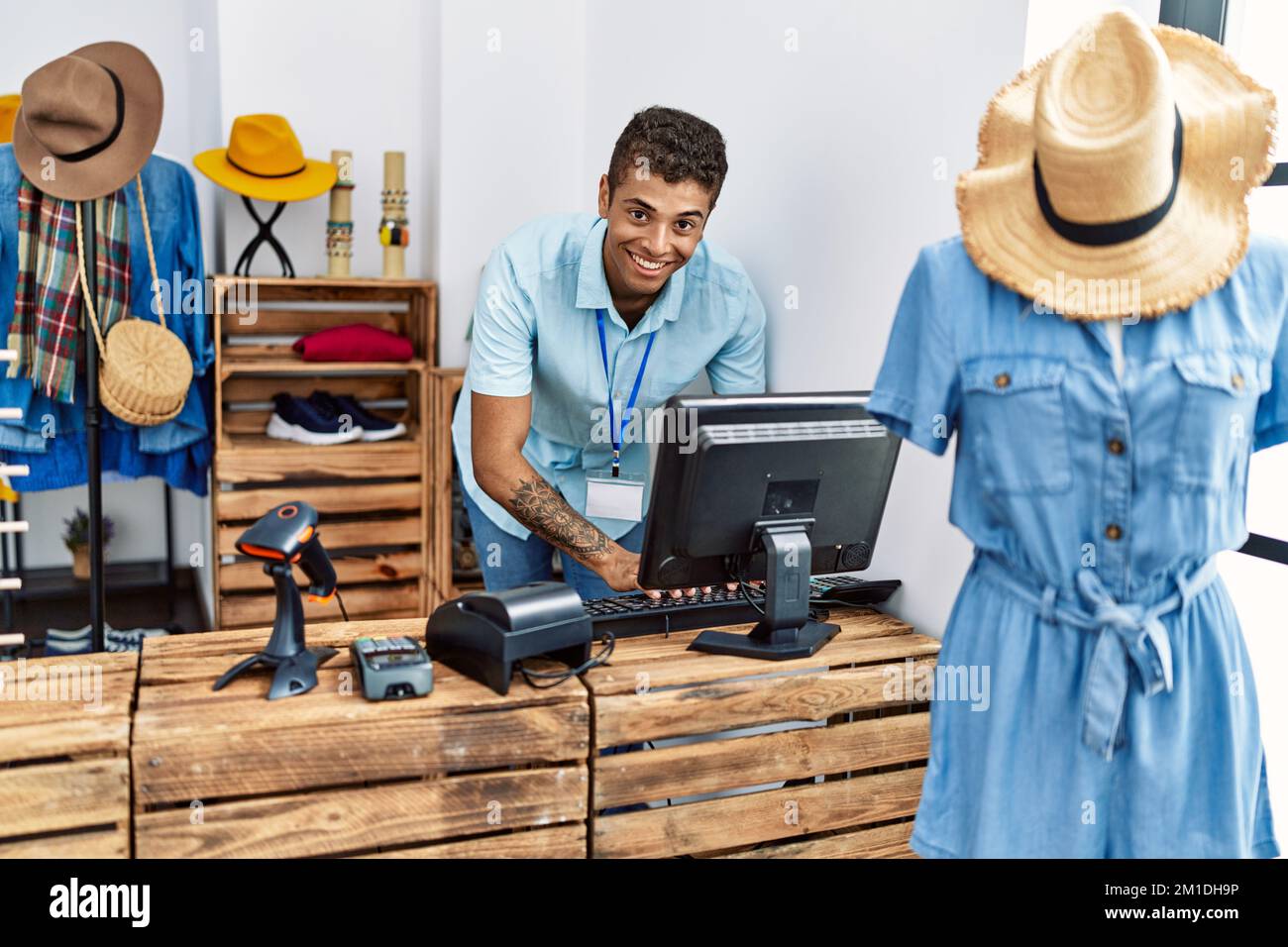 Hispanic man male shopping shop business store manager hi-res stock ...