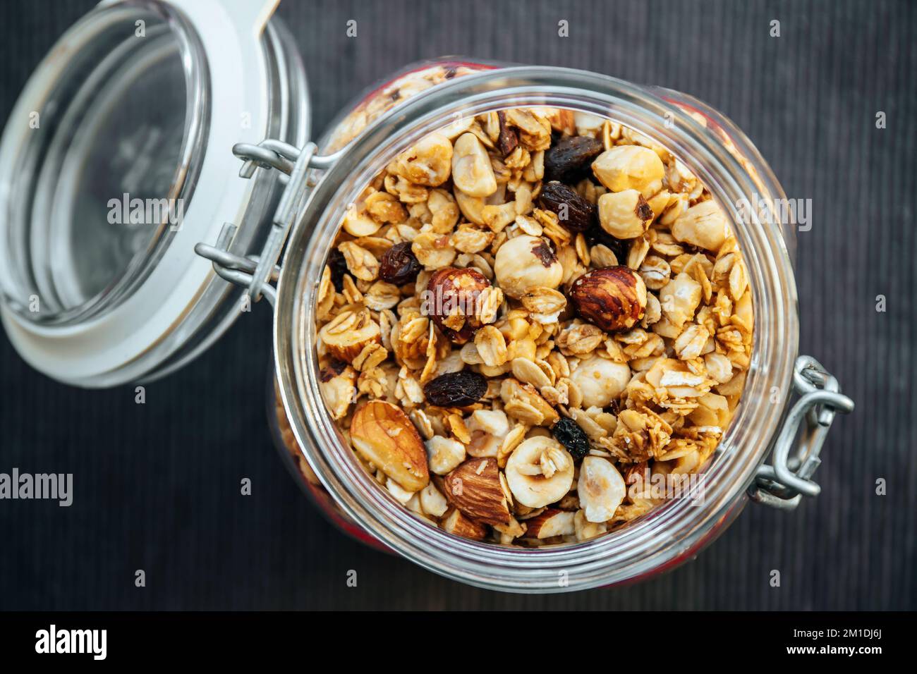 Concept of homemade handmade roasted granola with various nuts and ...