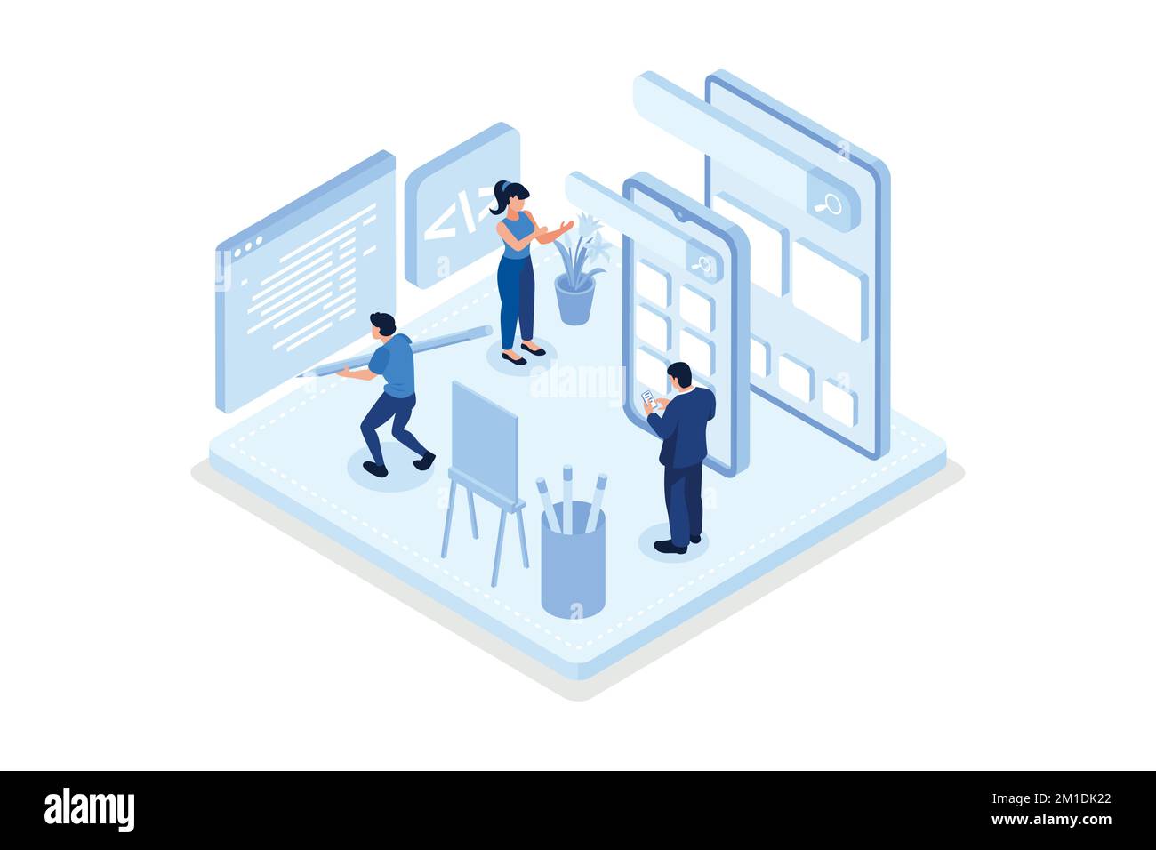 People Characters Developing New Mobile App Developers Team Programming And Coding Code For