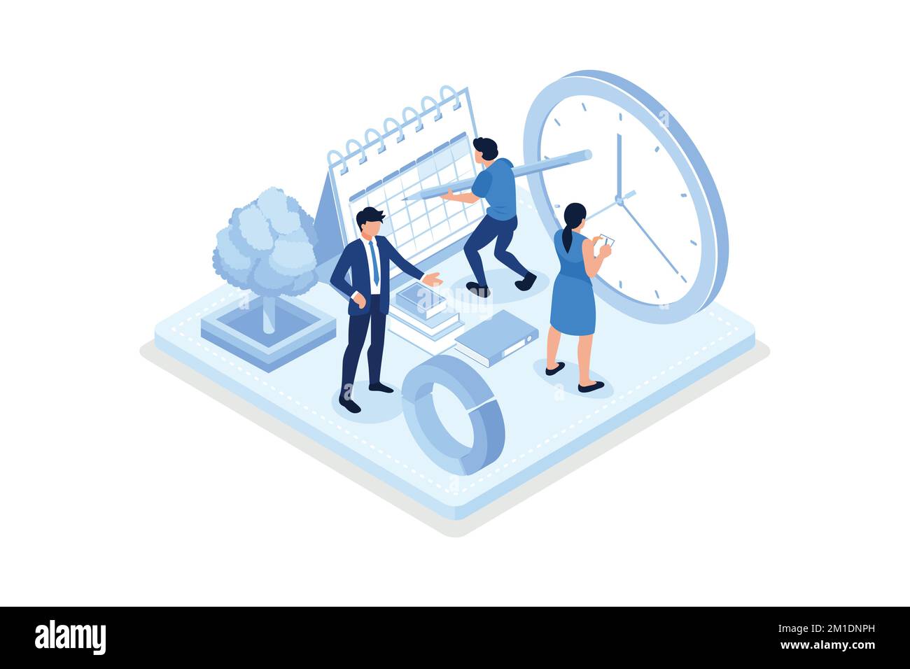Schedule planning 3d isometric illustration. Character standing near ...