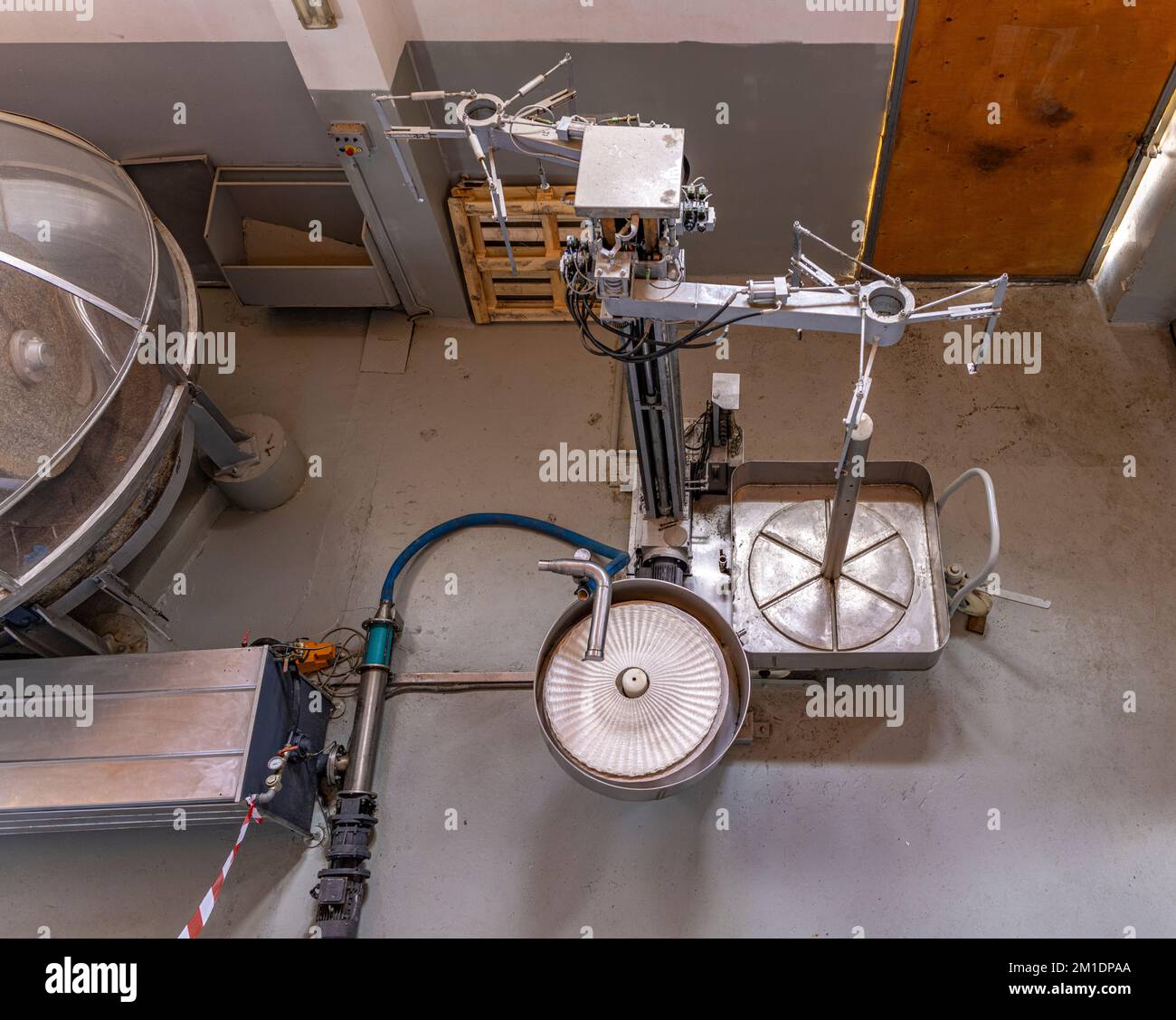 A high angle shot of an olive oil factory paste filtering machine Stock ...
