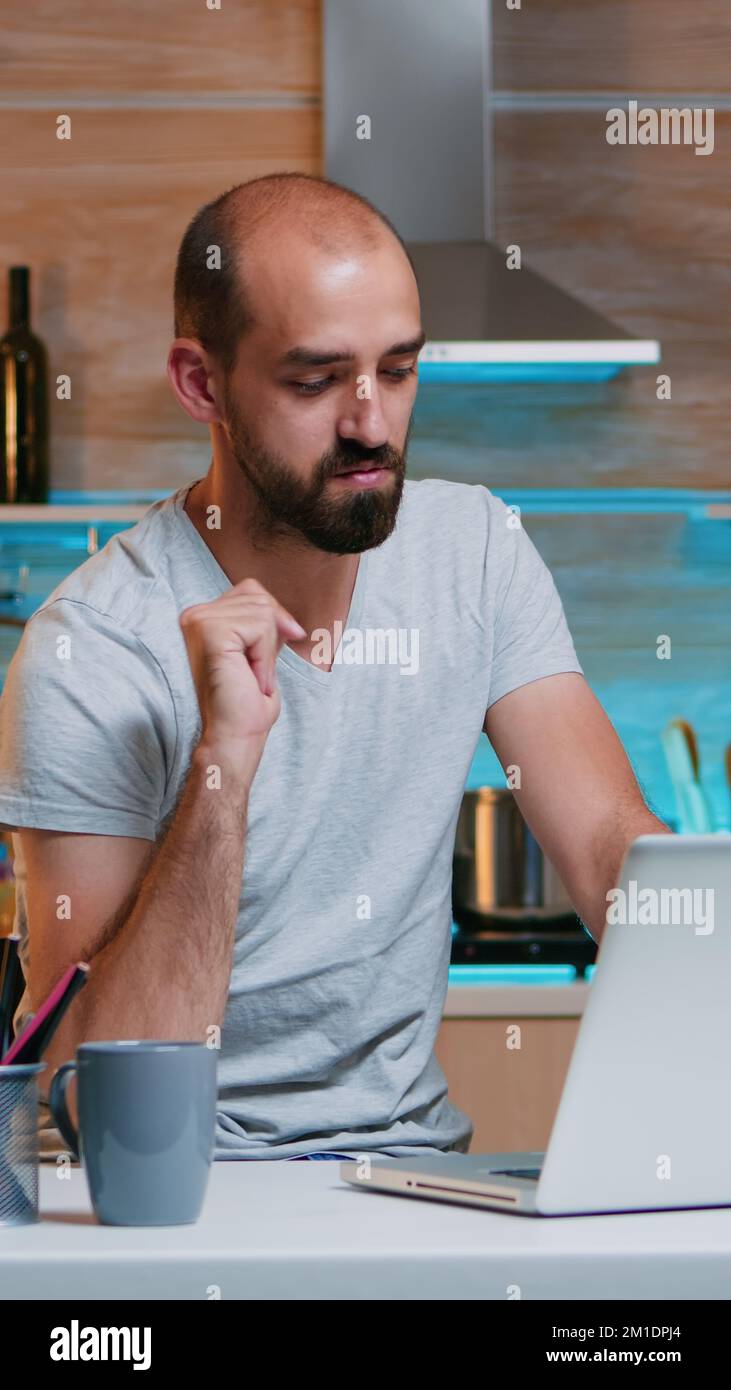 Remote man entrepreneur having video conference with colleagues using ...