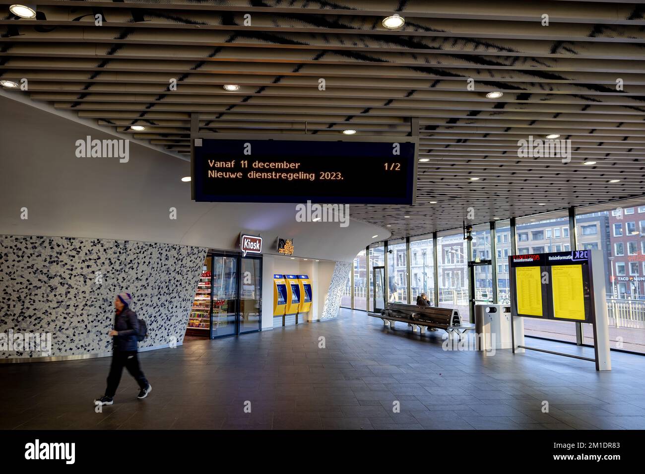 DELFT - A sign announcing the new timetable. NS has introduced the new ...