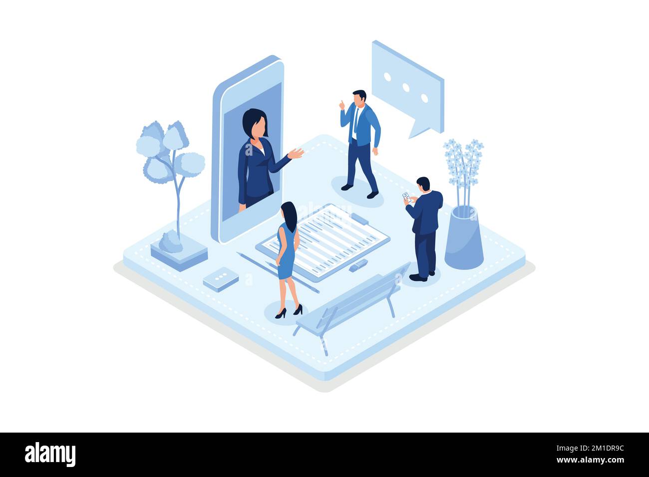 People characters talking with customer support. Woman and man ask questions and receive answers ...