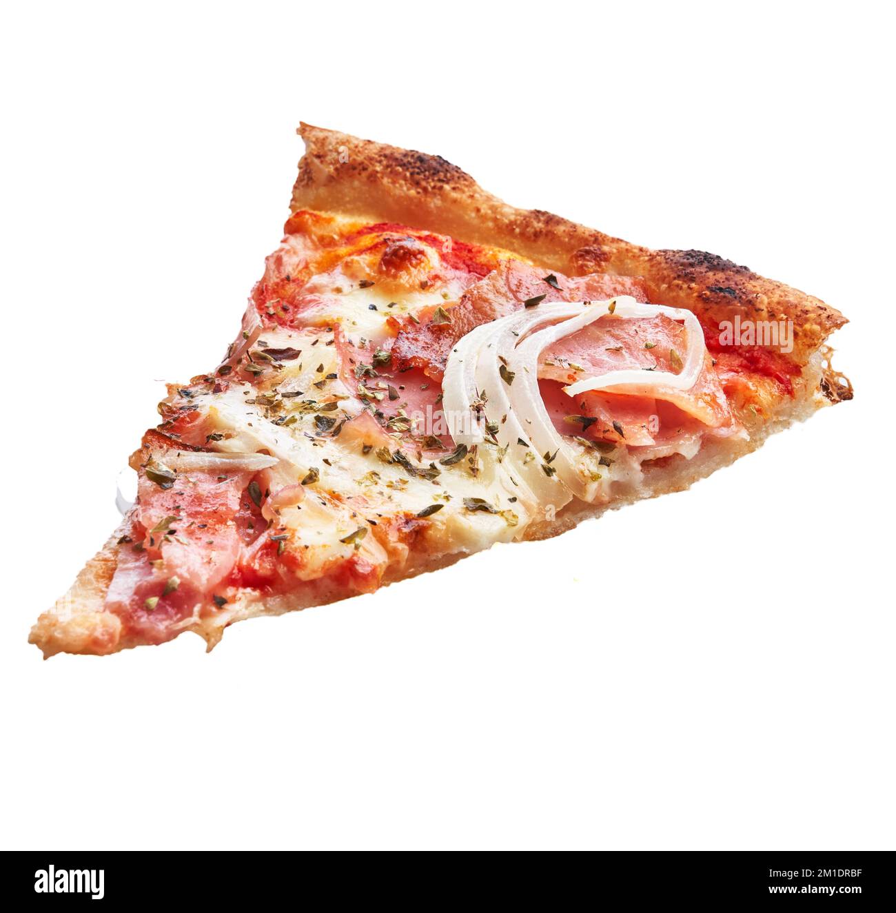 Delicious slice of jam and onion italian pizza over isolated white ...