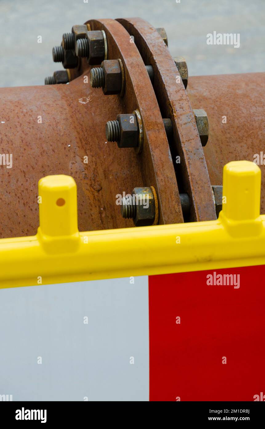 Flange of a drain pipe with security fence Stock Photo - Alamy