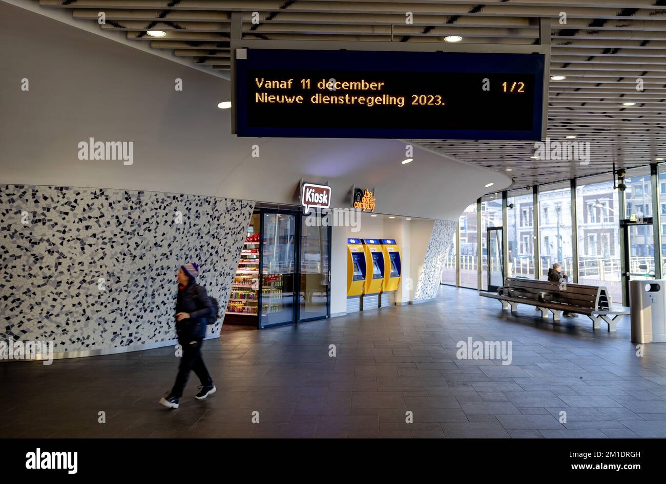 DELFT - A sign announcing the new timetable. NS has introduced the new ...