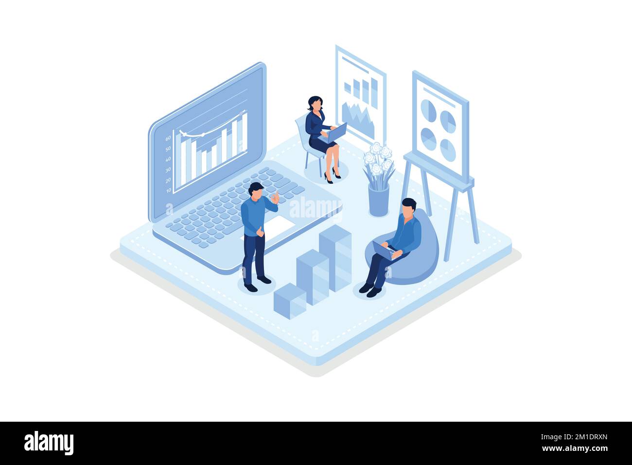 Characters Analyzing Stock Market Data And Planning Investment Strategy