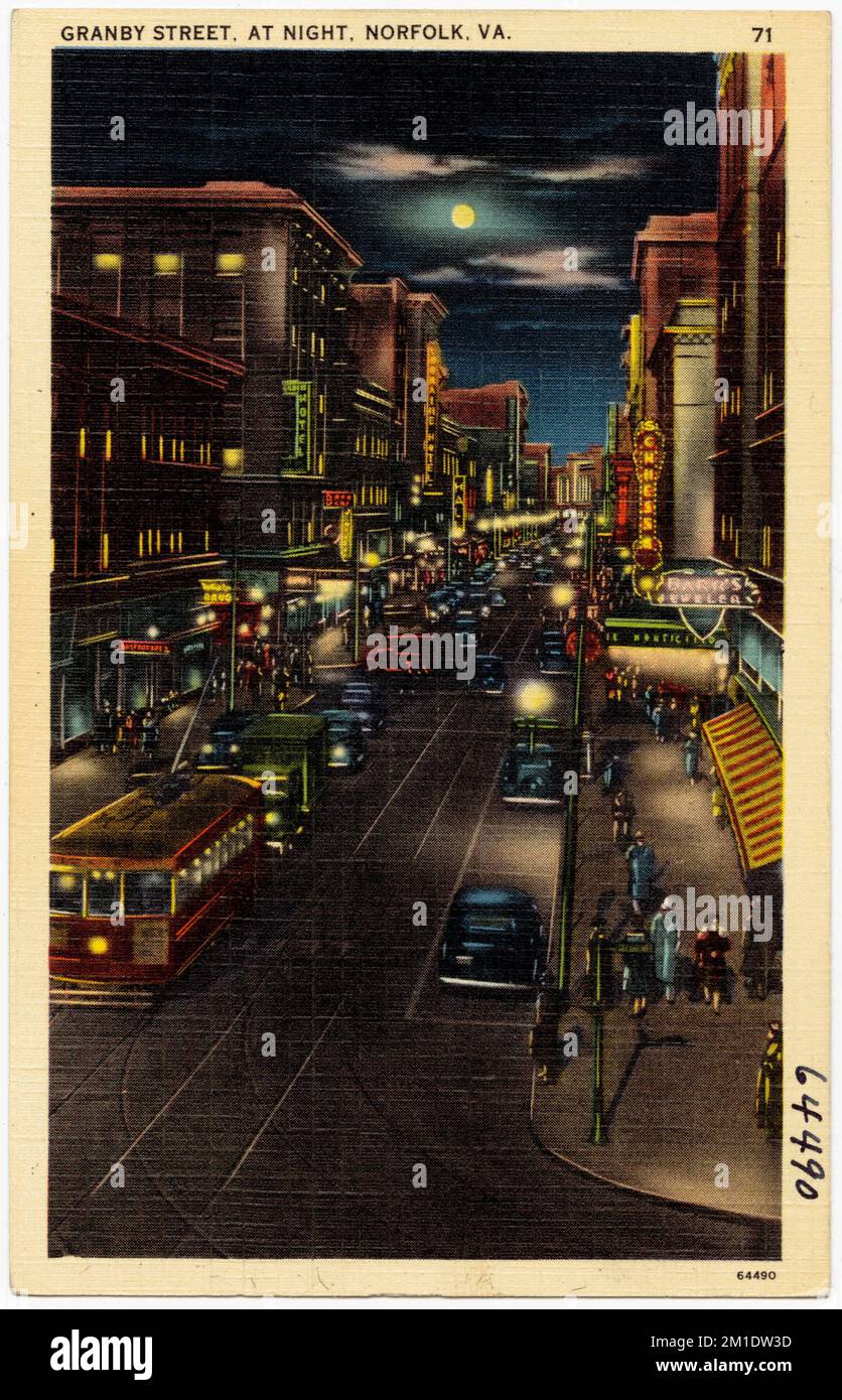 Granby Street, at night, Norfolk, VA. , Cities & towns, Tichnor ...