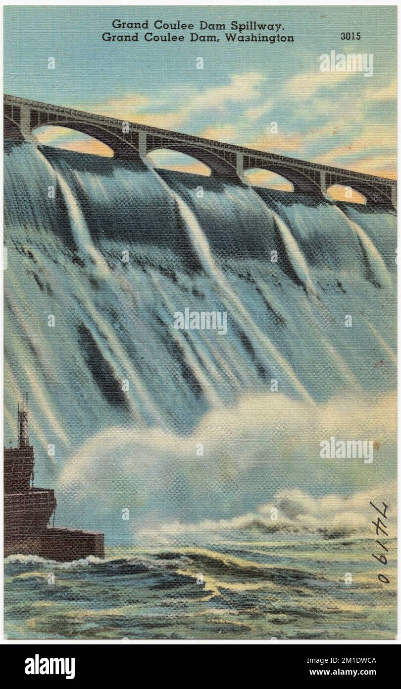 Grand Coulee Dam Spillway, Grand Coulee Dam, Washington , Dams, Tichnor Brothers Collection ...