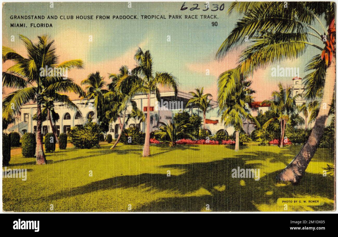 Grandstand and club house from paddock, Tropical park race track, Miami ...