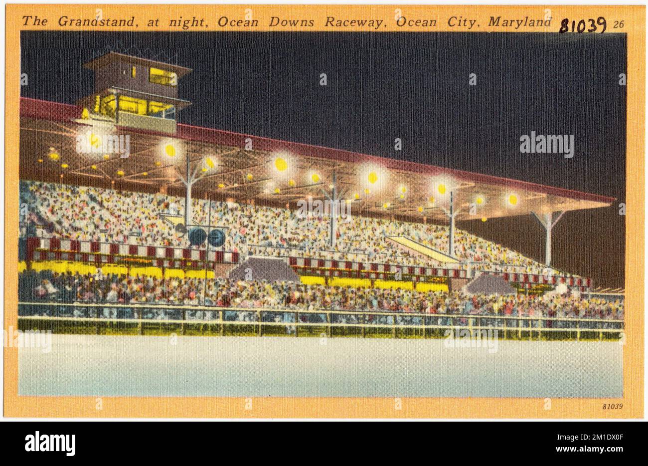 The grandstand, at night, Ocean Downs Raceway, Ocean City, Maryland ...