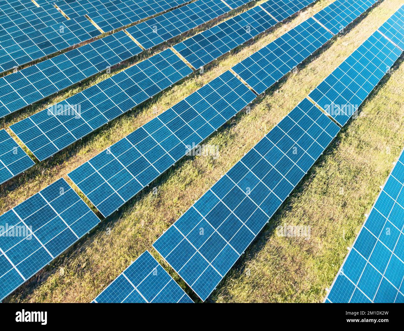 Aerial top view of a solar panels power plant. Photovoltaic solar ...