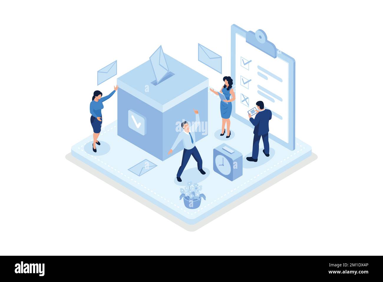 People Characters Putting Ballot Into Voting Box. Women and Men ...