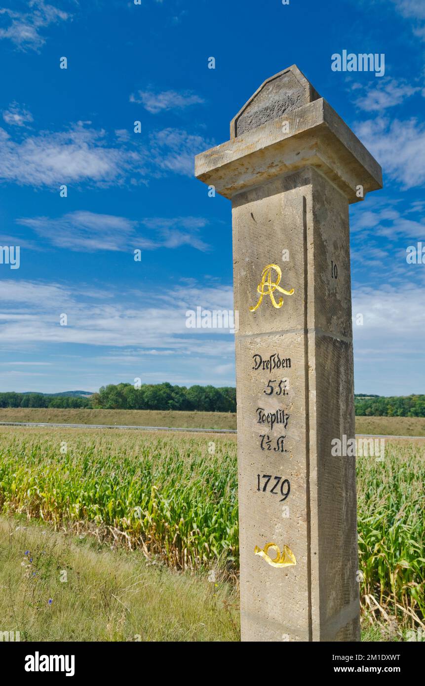 Old milestone from stage coaches time Stock Photo - Alamy