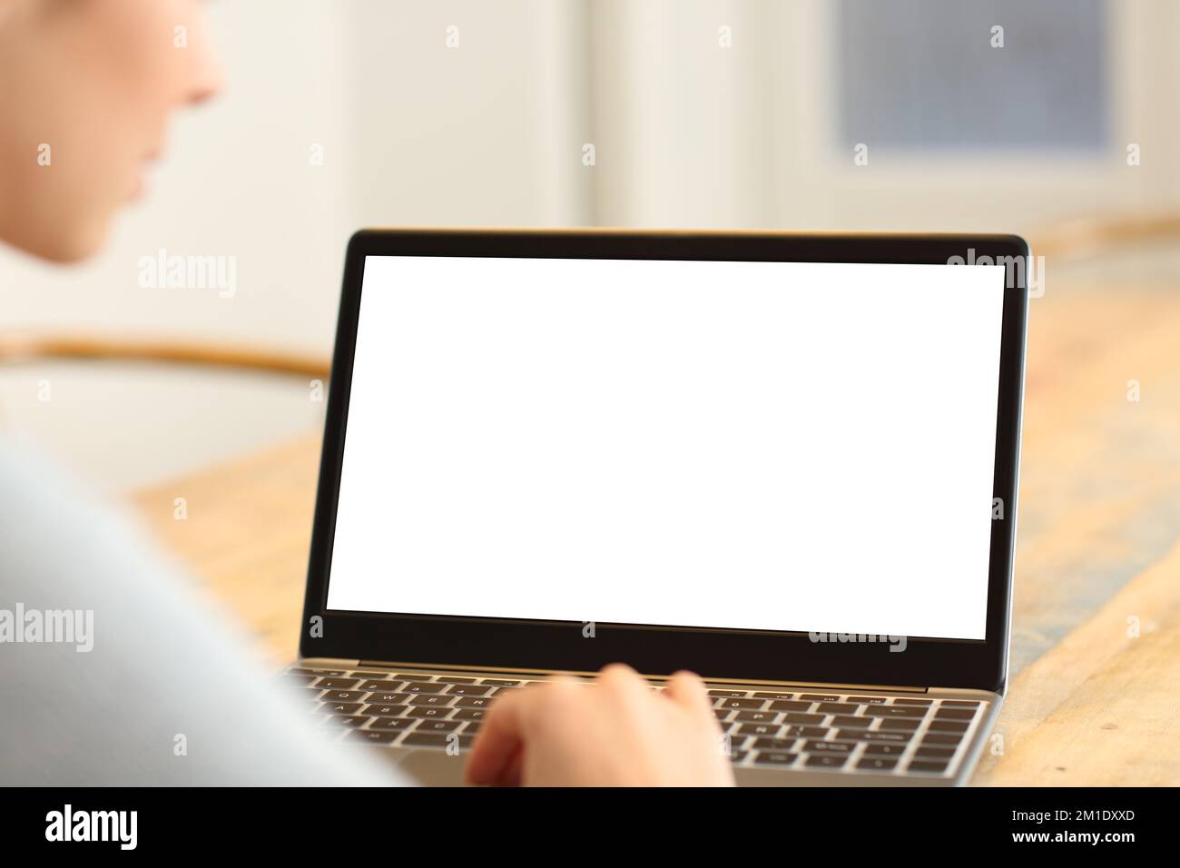 Blank laptop screen being used by woman at home Stock Photo - Alamy