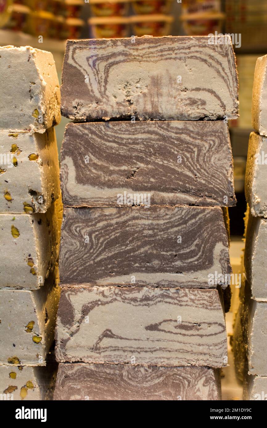 Traditional eastern Halvah a sweet confection made with tahini sesame ...