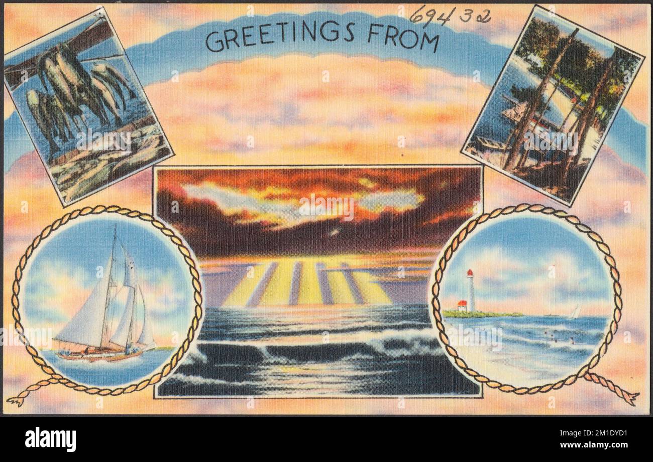 Greetings from , Beaches, Boats, Fish, Lighthouses, Tichnor Brothers Collection, postcards of ...