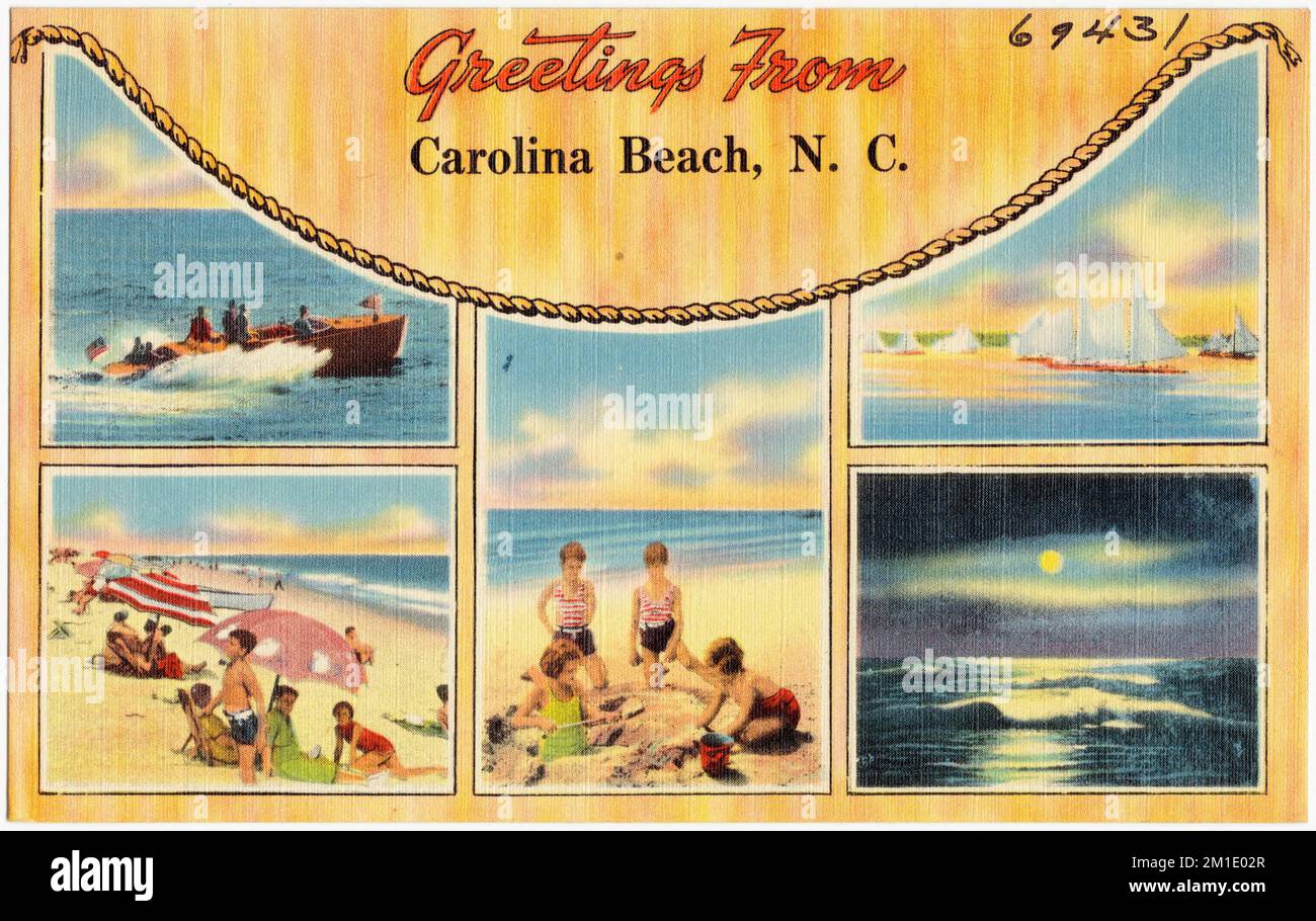 Greetings from Carolina Beach, N. C. , Beaches, Seas, Boats, Tichnor ...