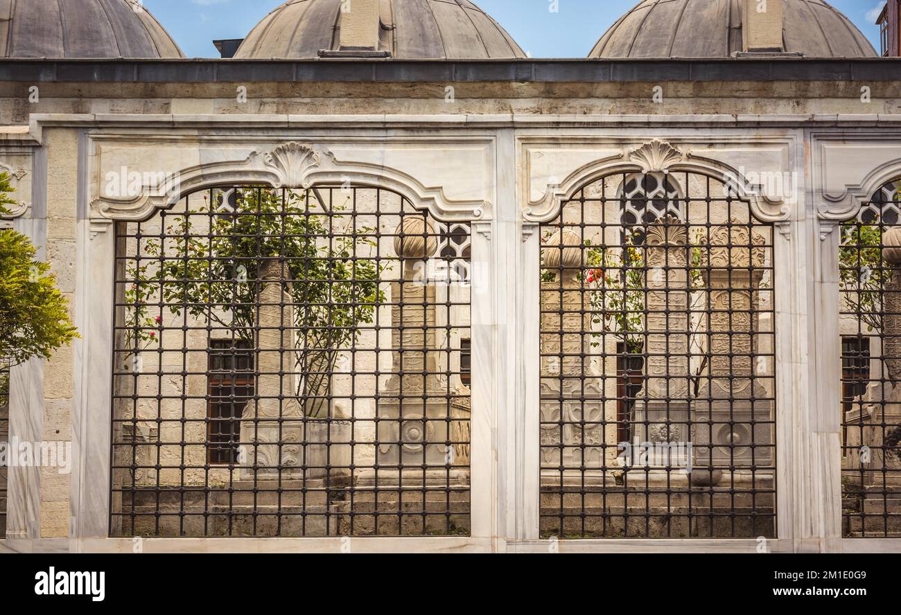Ottoman style decorative art in marble tomb in cemetery Stock Photo - Alamy