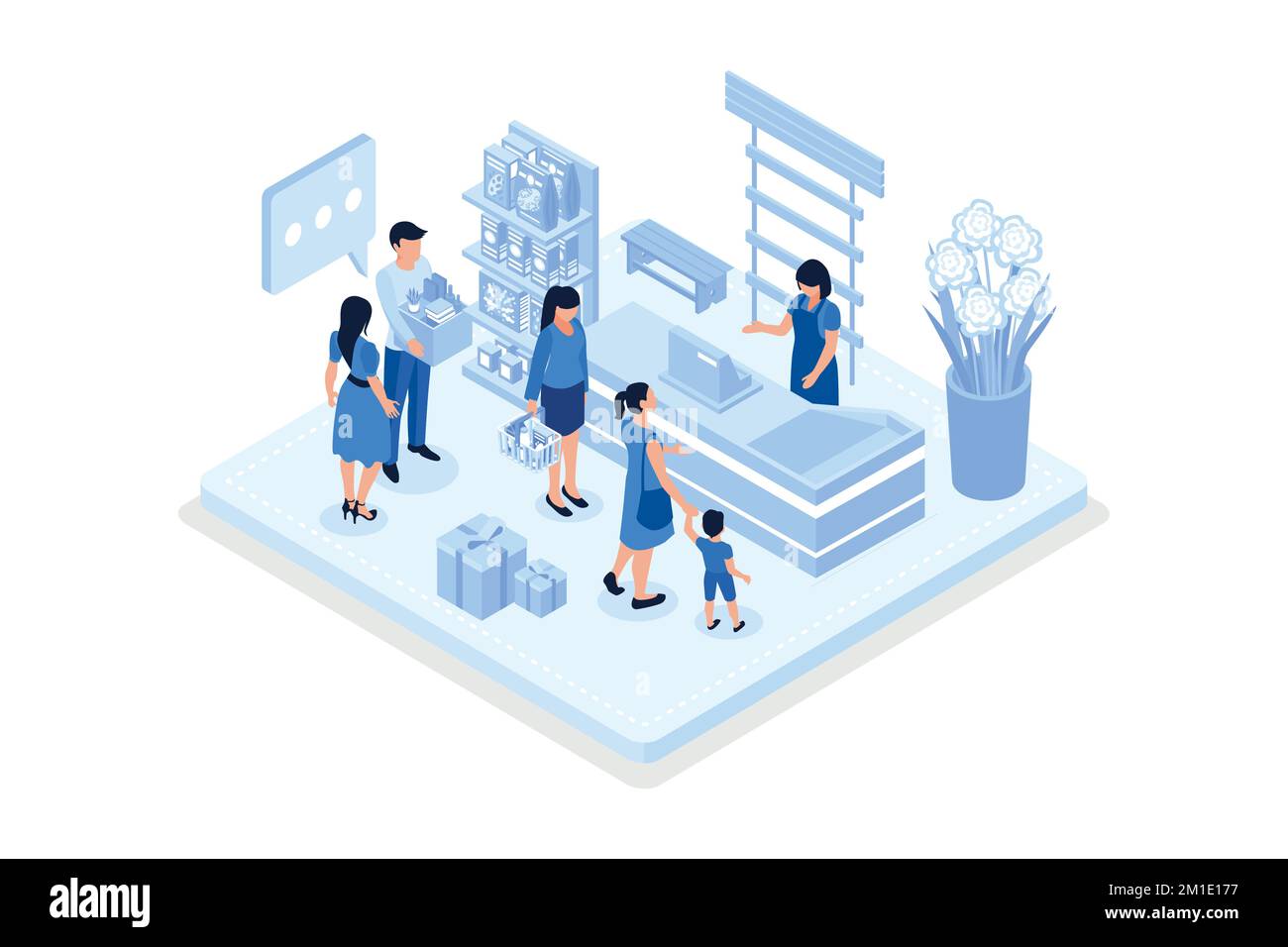 People waiting in line at grocery supermarket. Can use for web banner ...