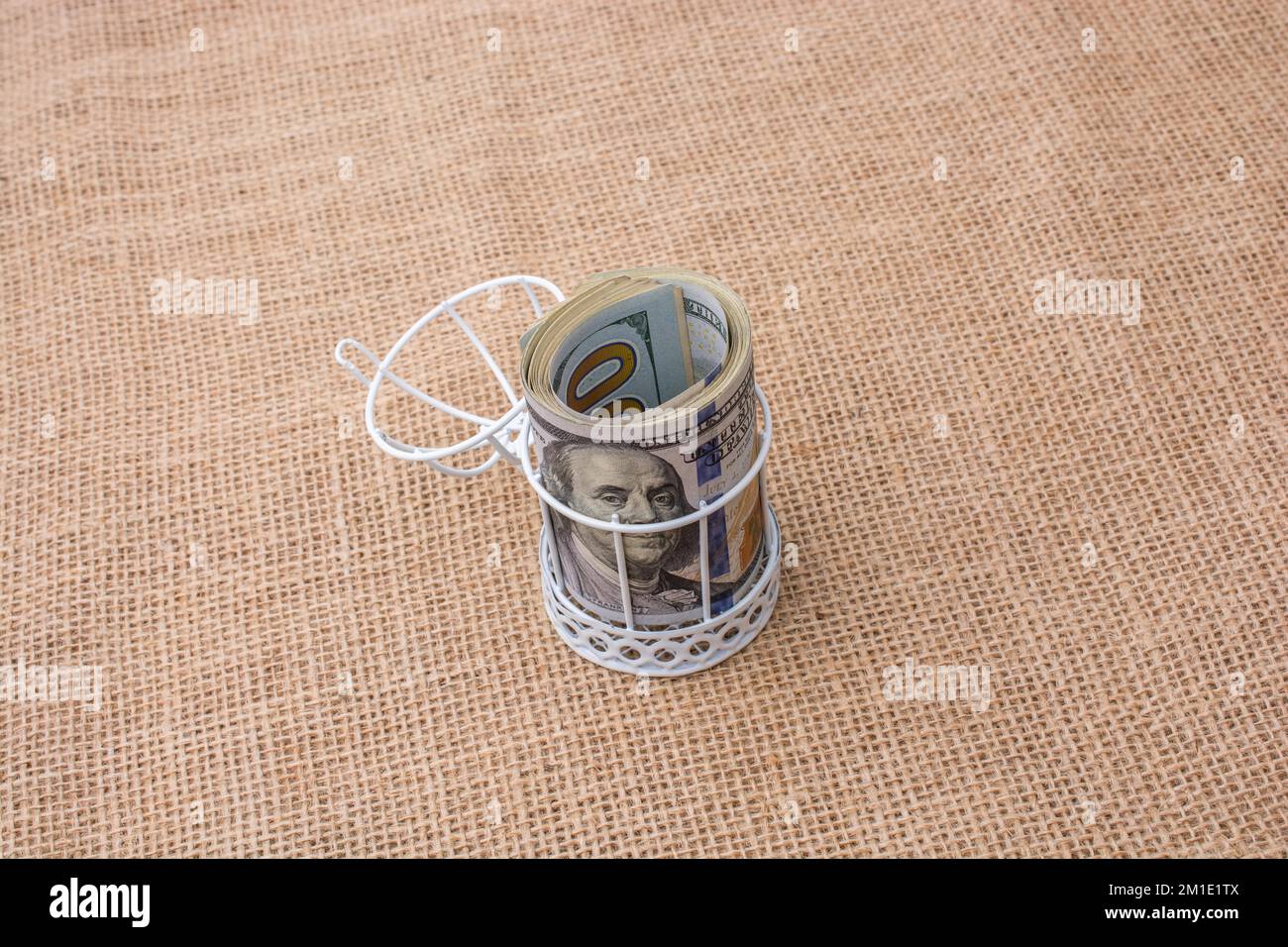 Banknote bundle of US dollar placed in a birds cage Stock Photo - Alamy