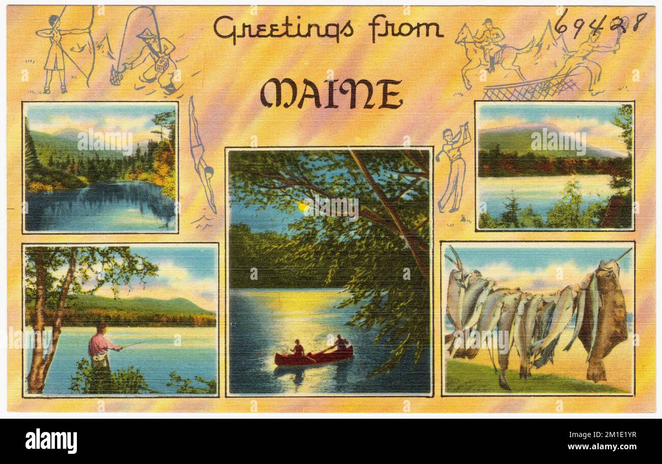 Greetings from Maine , Lakes & ponds, Tichnor Brothers Collection ...