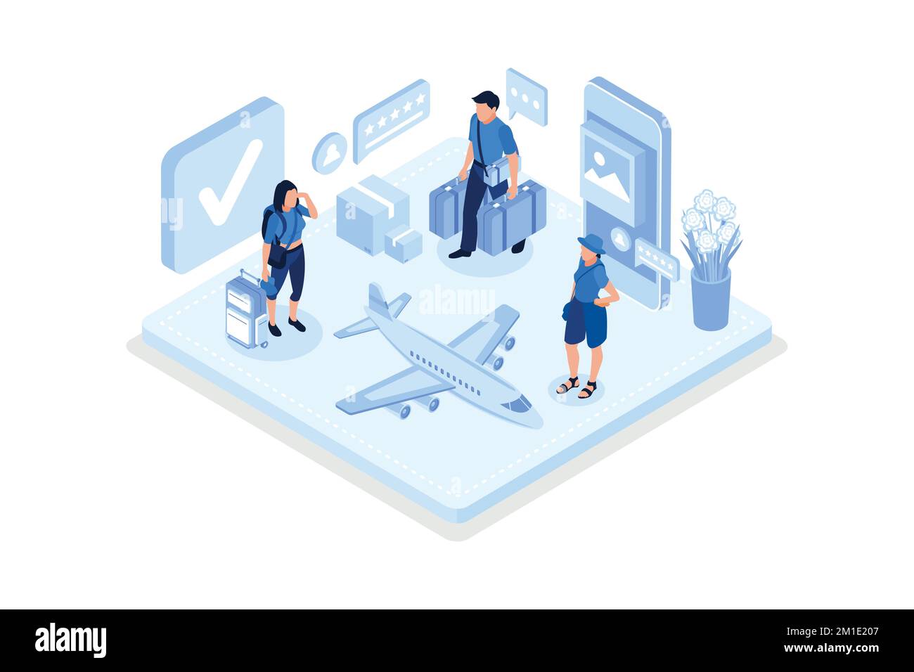 Man and woman ready for vacation. Can use for web banner, infographics ...