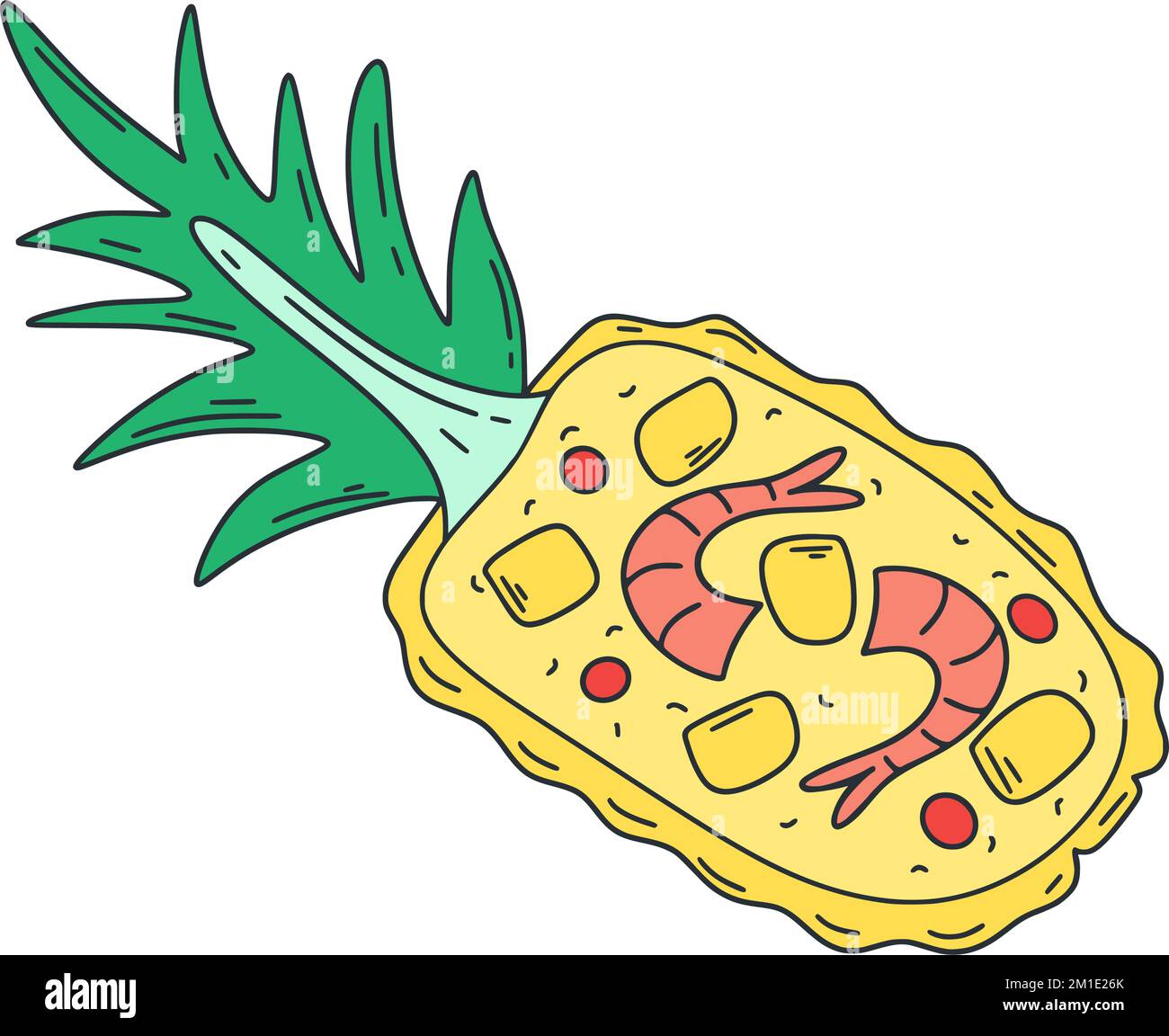 Rice with shrimps in pineapple vector illustration. Asian food. Exotic ...