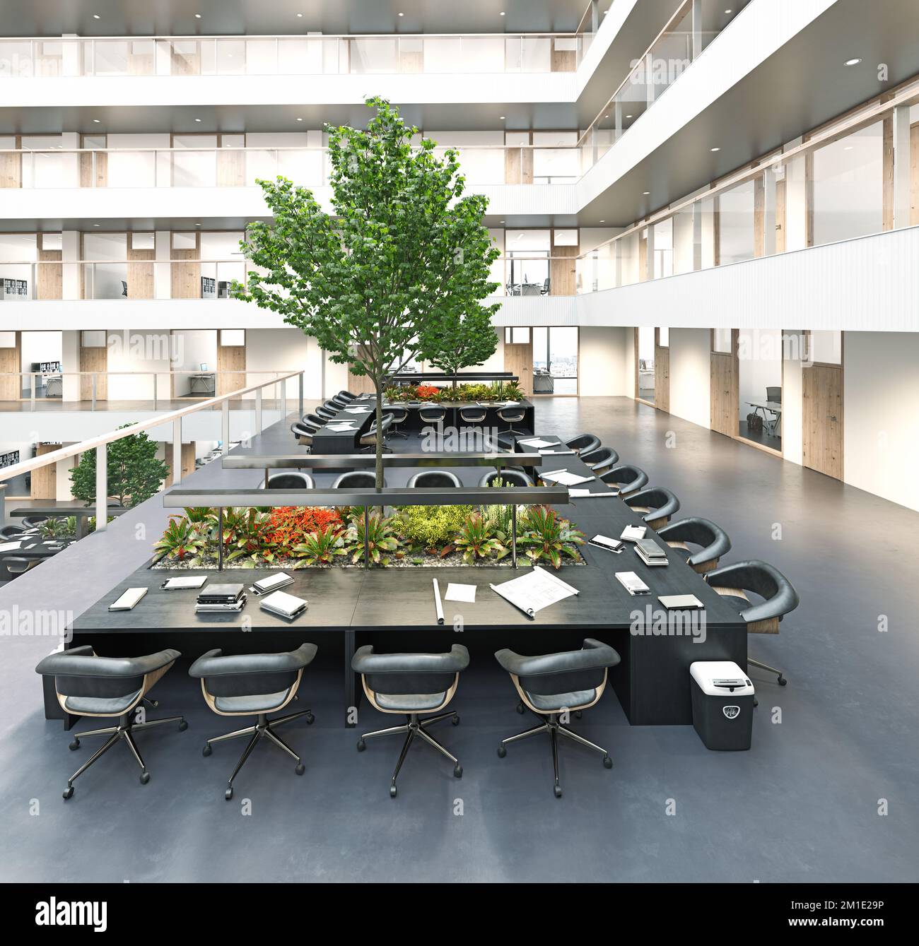 Modern office with open space . 3D Render Stock Photo - Alamy