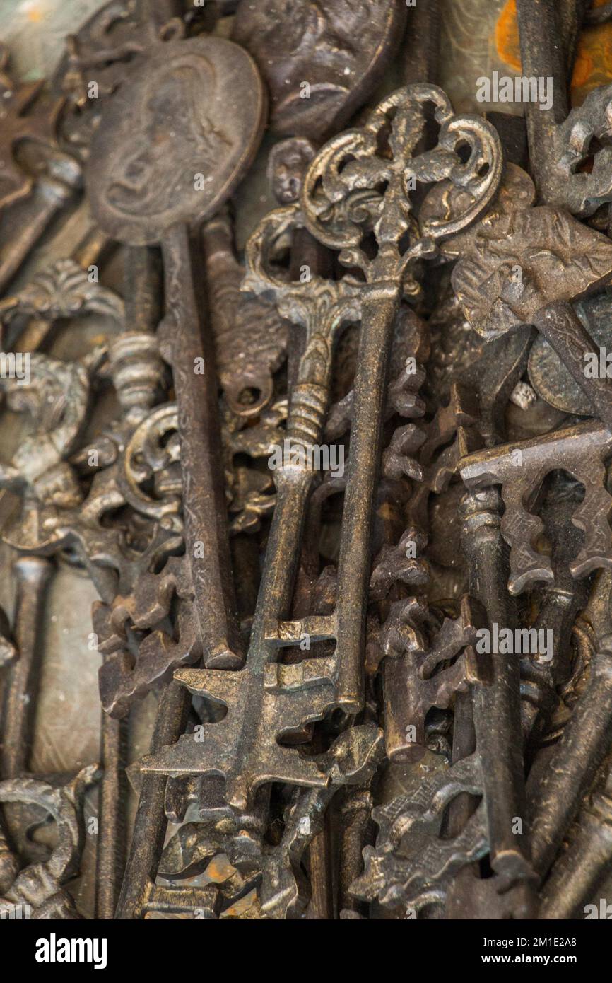 Set of retro styled dark golden color keys Stock Photo - Alamy