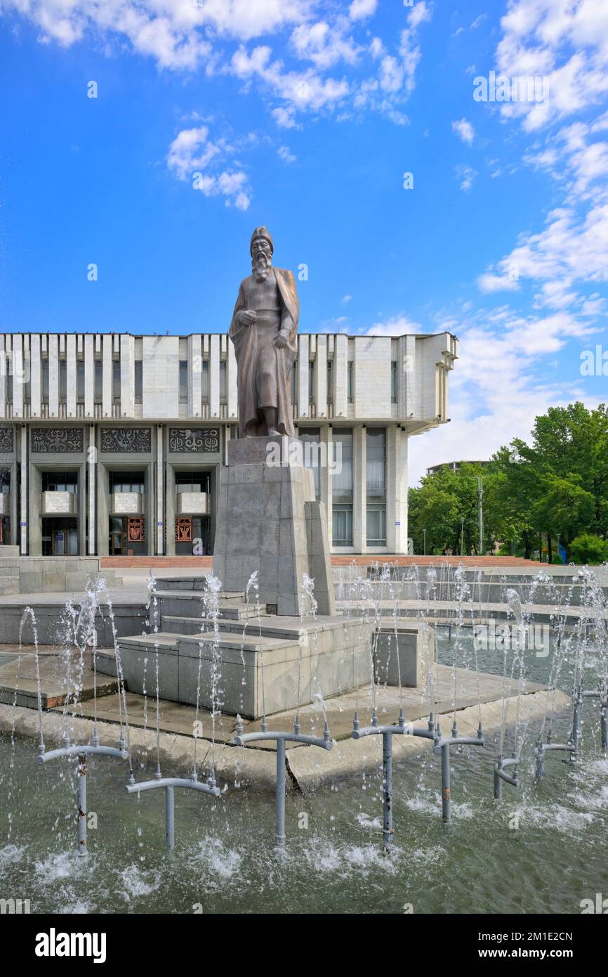Kyrgyz National Philharmonic house and fountain, statues evocating the ...