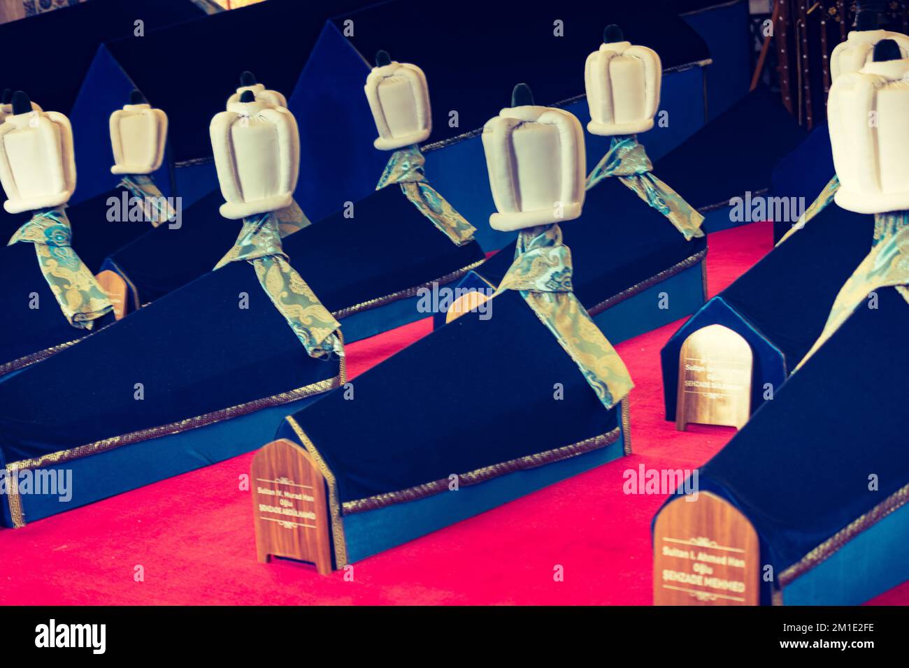 Rows of coffins in an ottoman turkish mausoleum tomb Stock Photo - Alamy