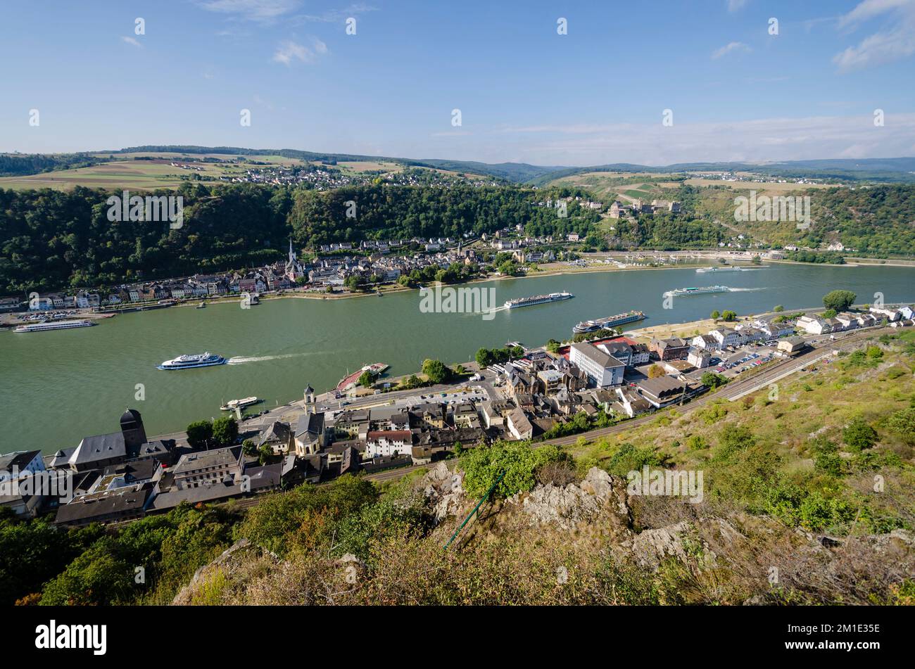 St. Goar and St. Goarshausen at river Rhein, seen from the Viewpoint ...