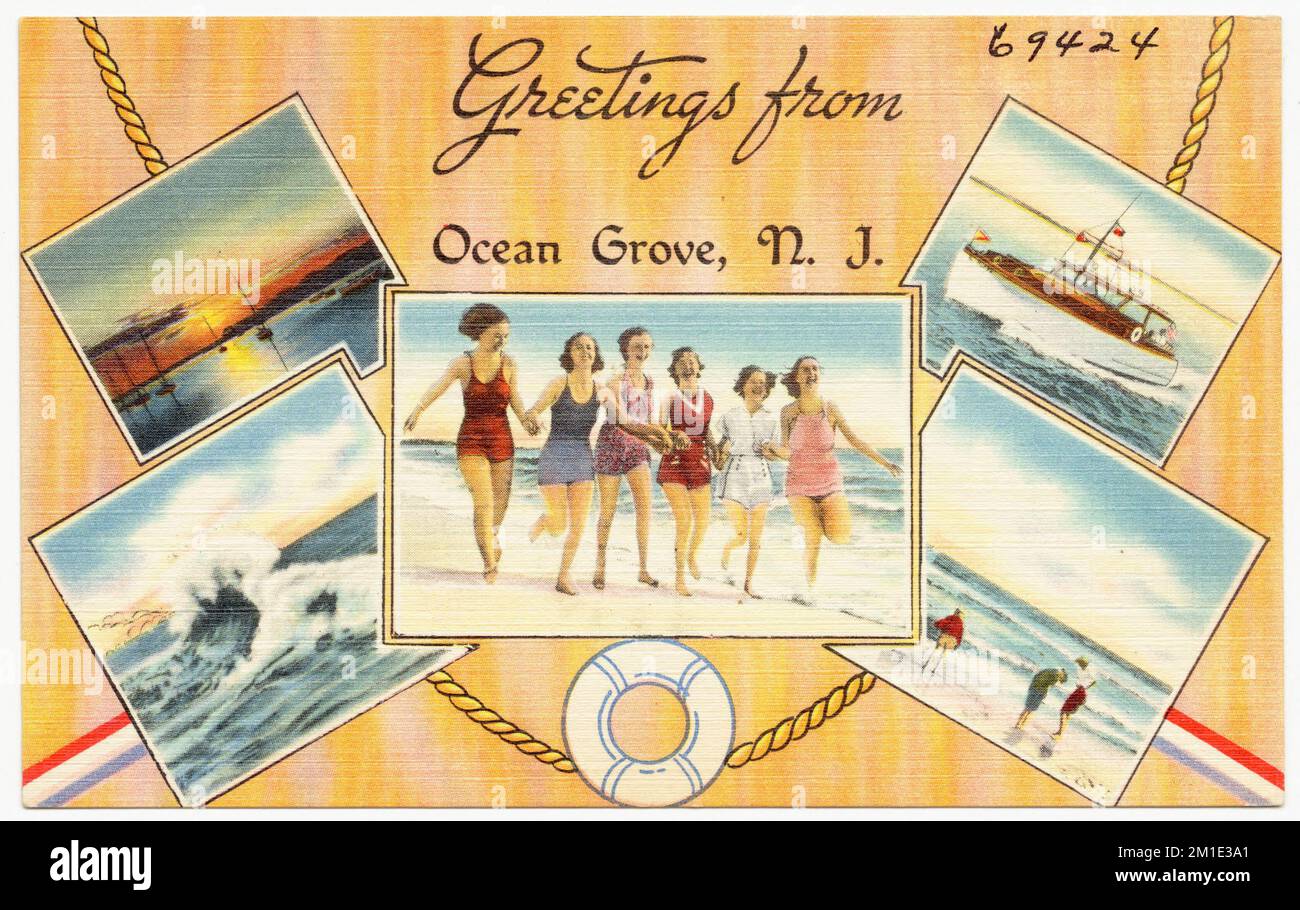 Greetings from Ocean Grove, N. J. , Beaches, Boats, Seas, Tichnor ...