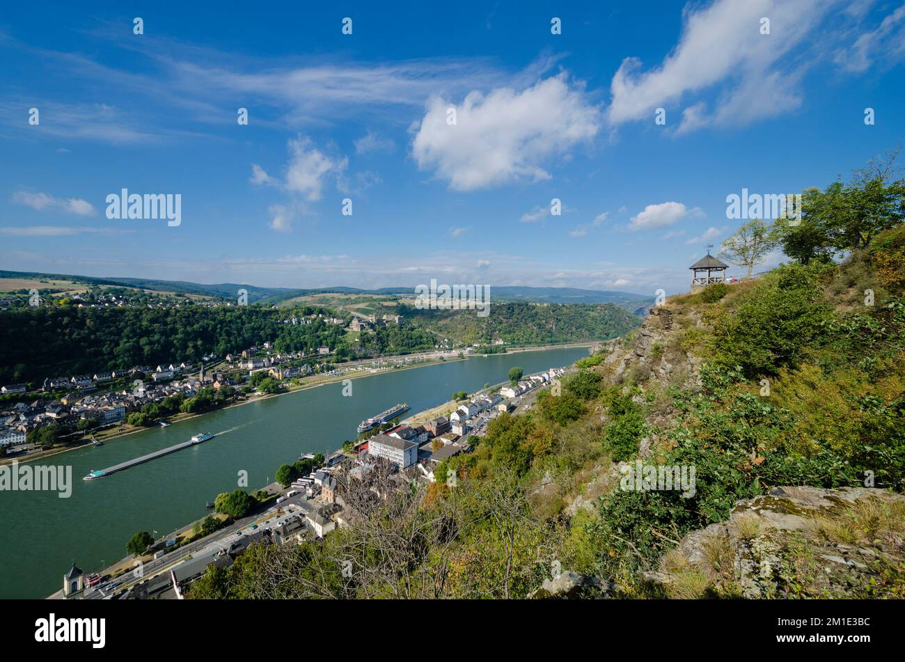 St. Goar and St. Goarshausen at river Rhein, seen from the Viewpoint ...