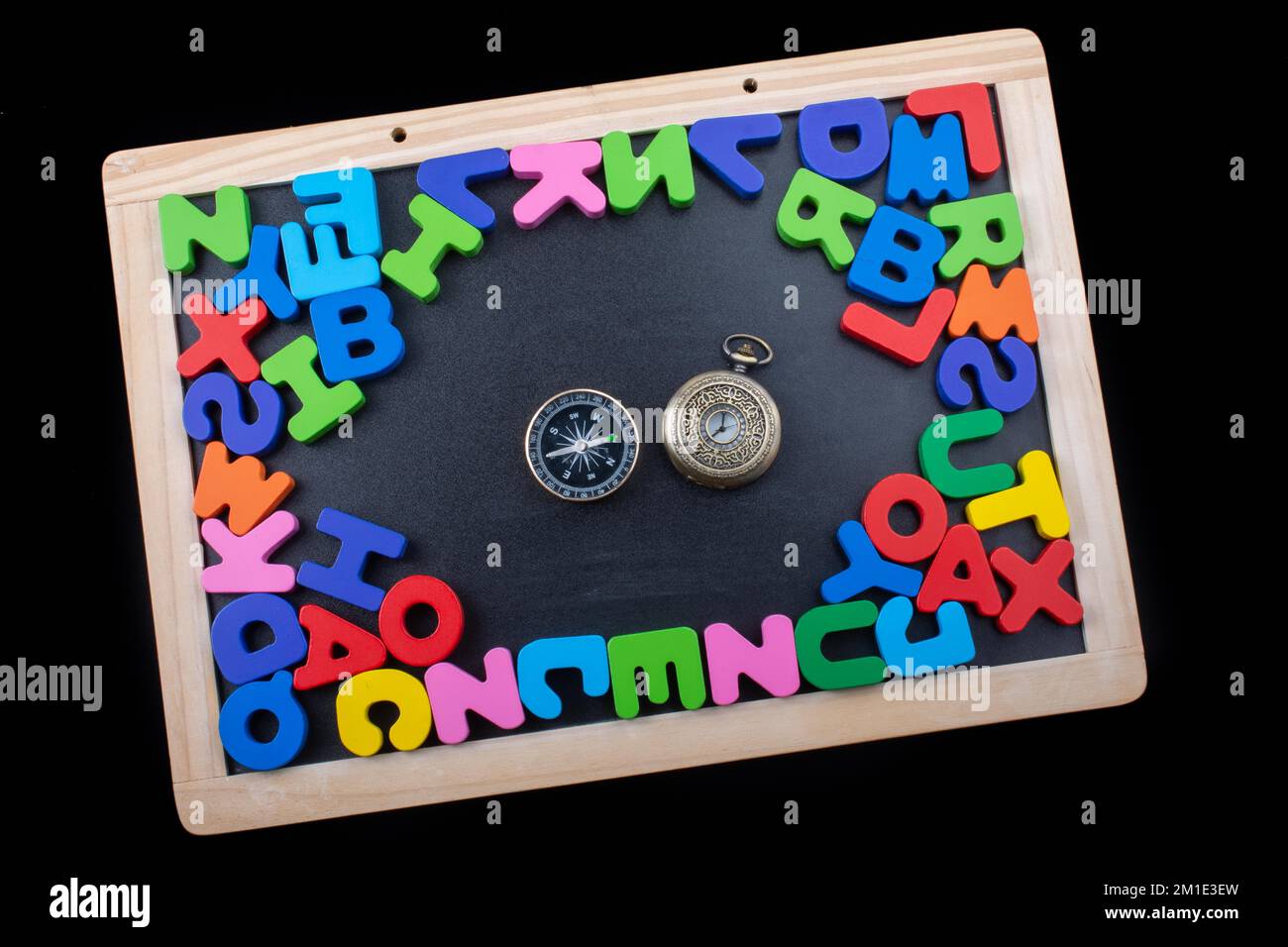 Compass and Colorful Letters of Alphabet made of wood Stock Photo - Alamy