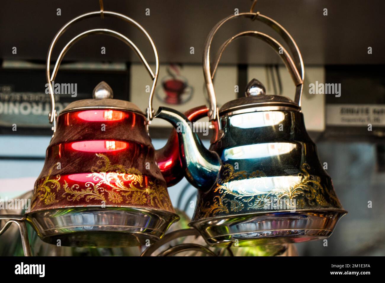 Turkish tea pot made of metal in a traditional style Stock Photo - Alamy