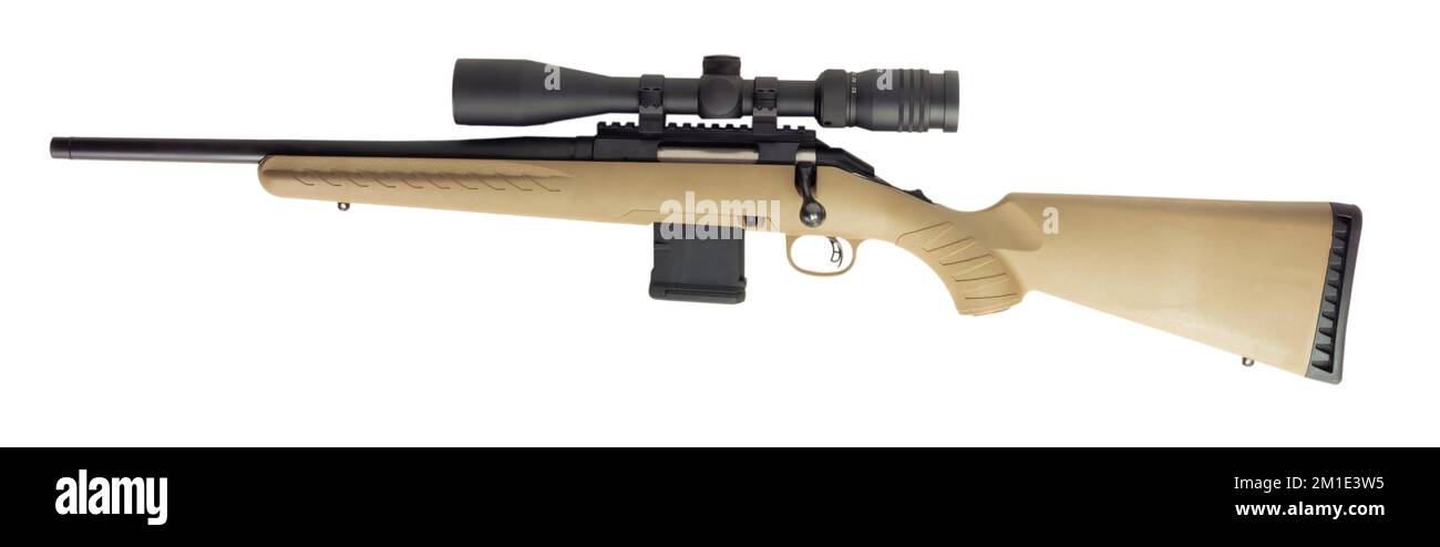 Riflescope on a bolt action in 556 isolated on white Stock Photo - Alamy
