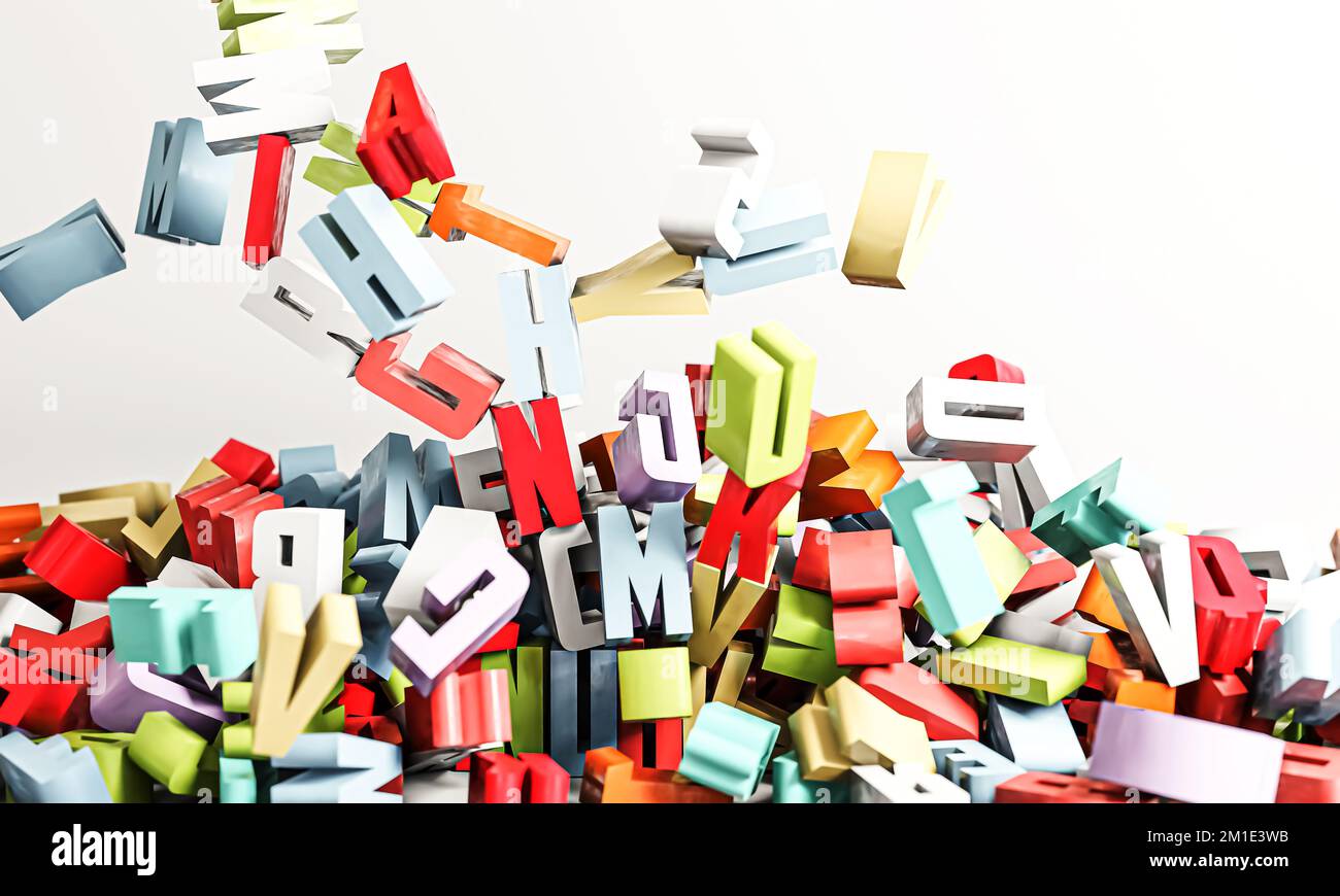 falling letters isolated on white background 3d illustration Stock ...