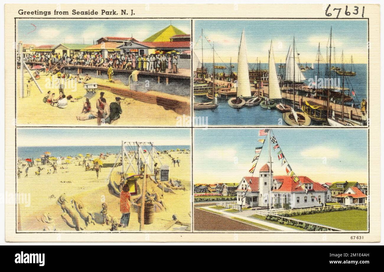 Greetings from Seaside Park, N. J. , Beaches, Piers & wharves, Boats ...